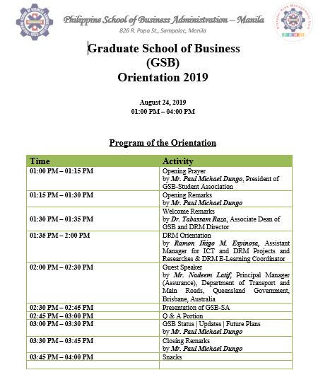 PSBA-Manila GSB to hold its Yearly Orientation 2019 – Philippine School ...